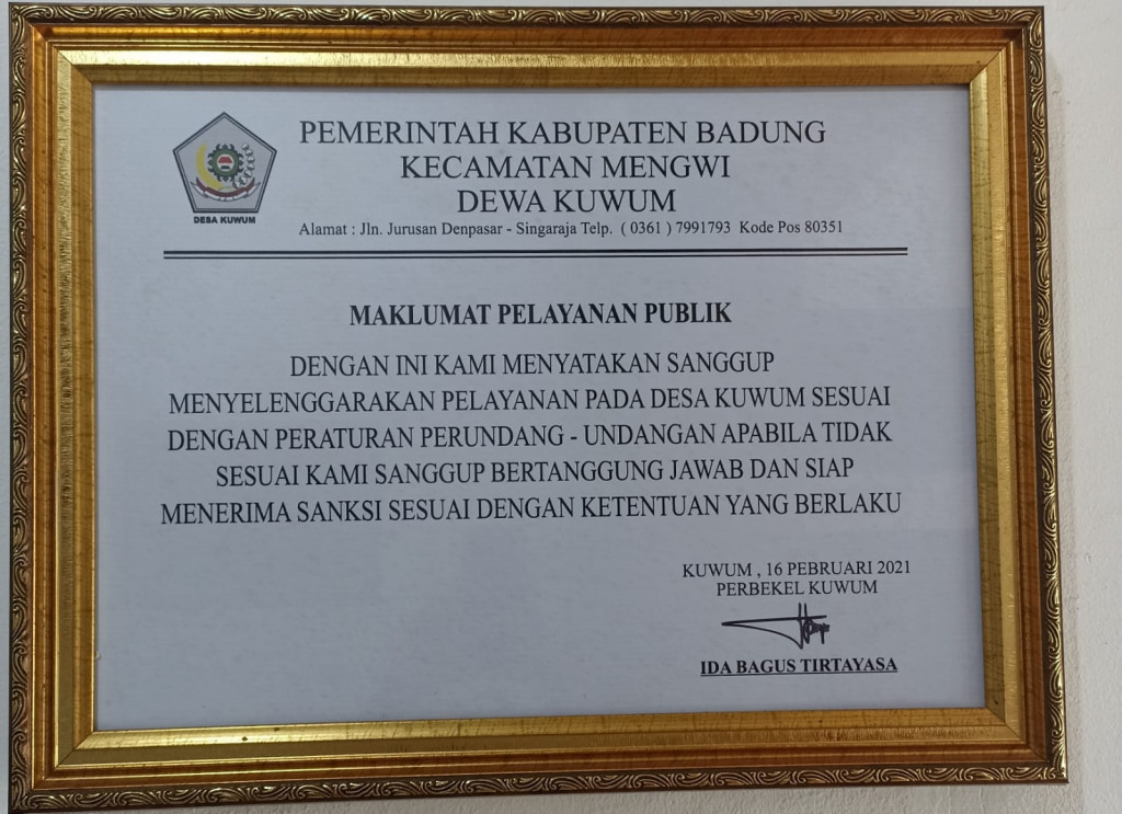 Maklumat Pelayanan Publik dan Motto Pelayanan Desa Kuwum | Desakuwum Badung